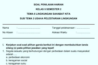 Kumpulan Soal Penilaian Harian Kelas 5 Tema 8 - SekolahDasar.Net