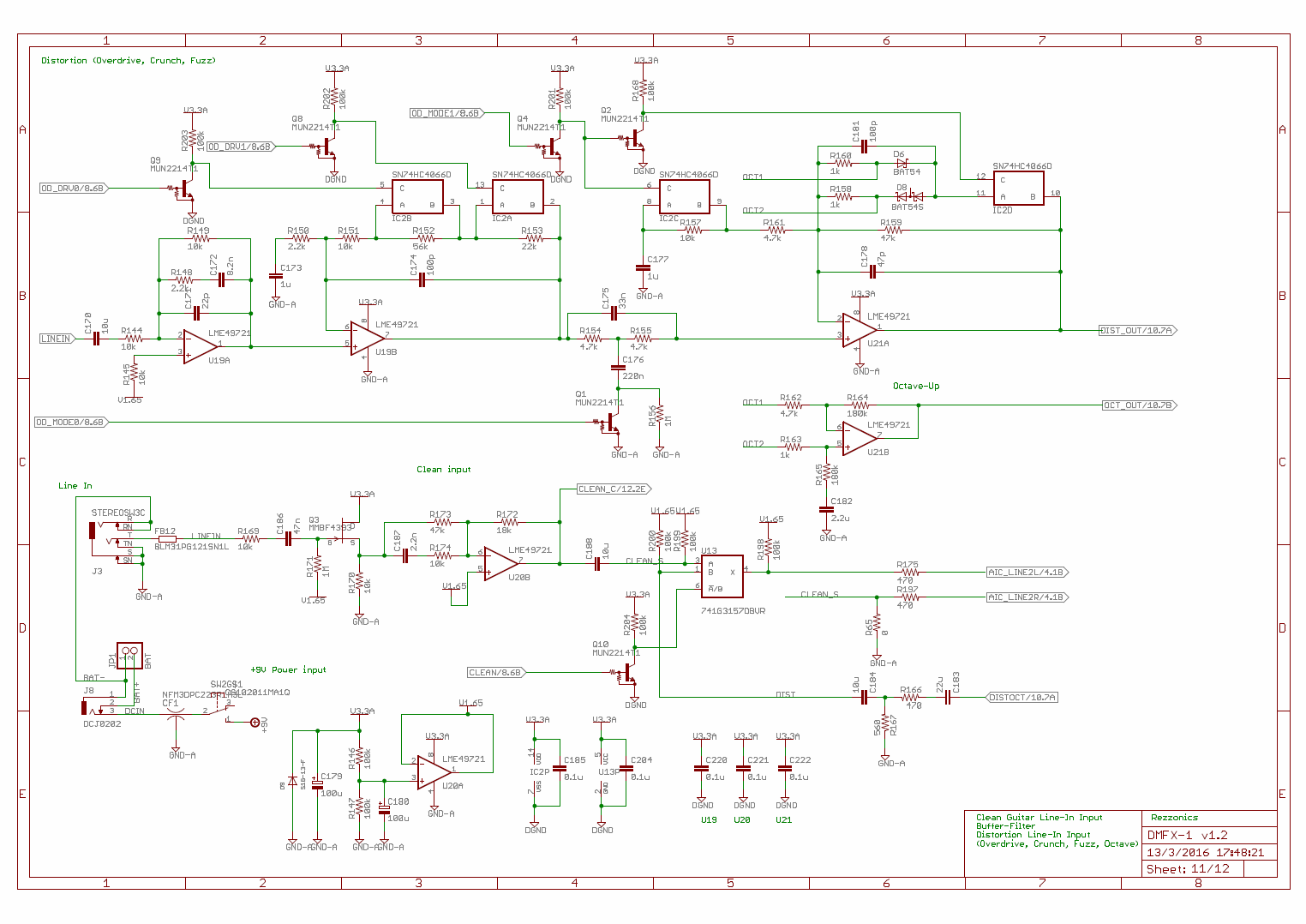 Rezzonics: DMFX-1-1 (main board) schematics and BoM