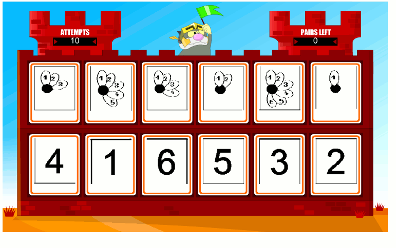 Maternelle: Jeu des memory avec les nombres de 1 à 6 (2)