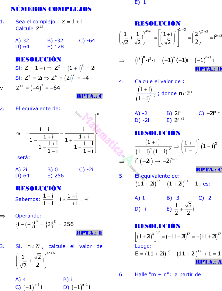 NÚMEROS COMPLEJOS EJERCICIOS RESUELTOS ~ MATEMATICAS PROBLEMAS RESUELTOS