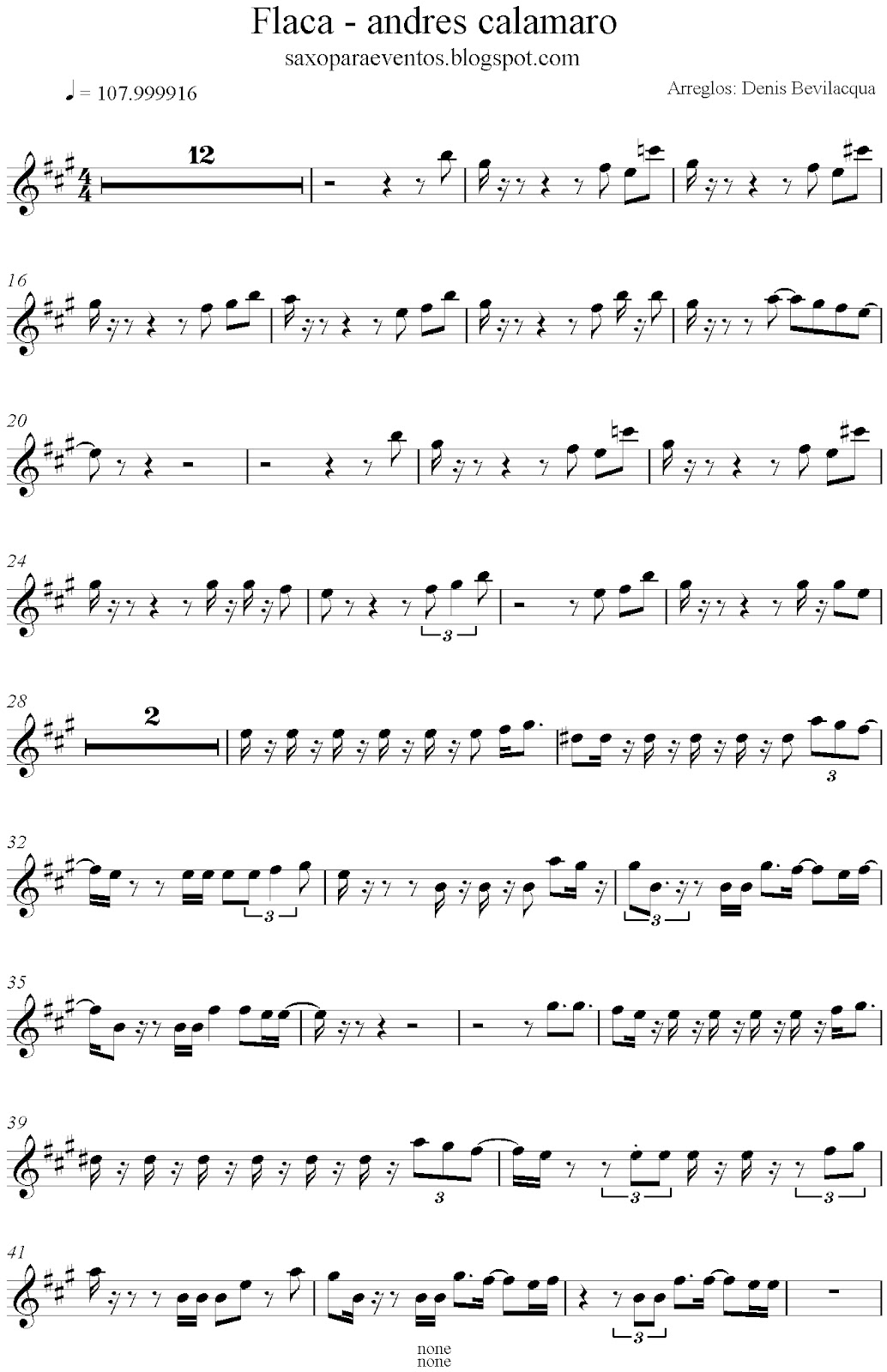 Partitura gratis de "Flaca" de Andres Calamaro | Partituras y pistas ...