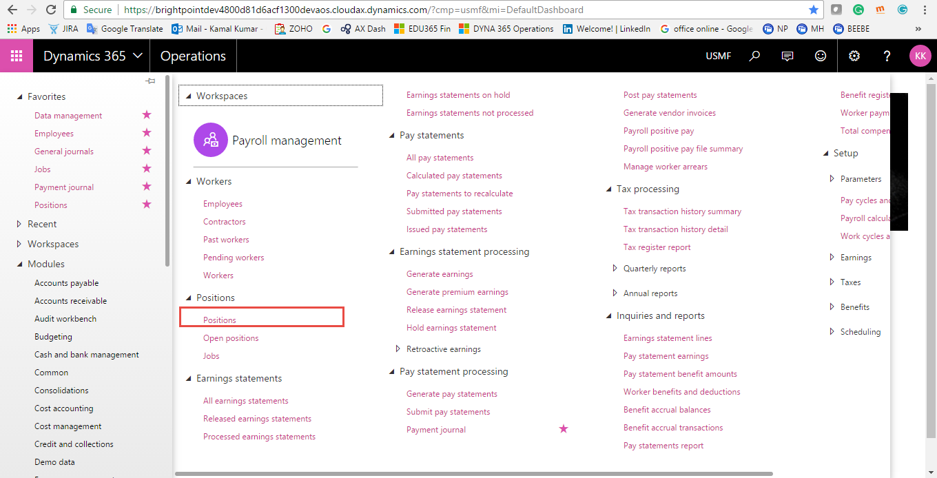 Dynamic 365 Finance and Operations: Create Position in Dynamics365 (AX7)