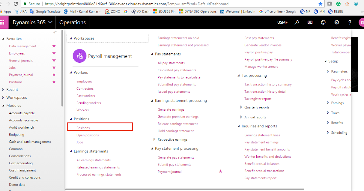 Dynamic 365 Finance and Operations: Create Position in Dynamics365 (AX7)