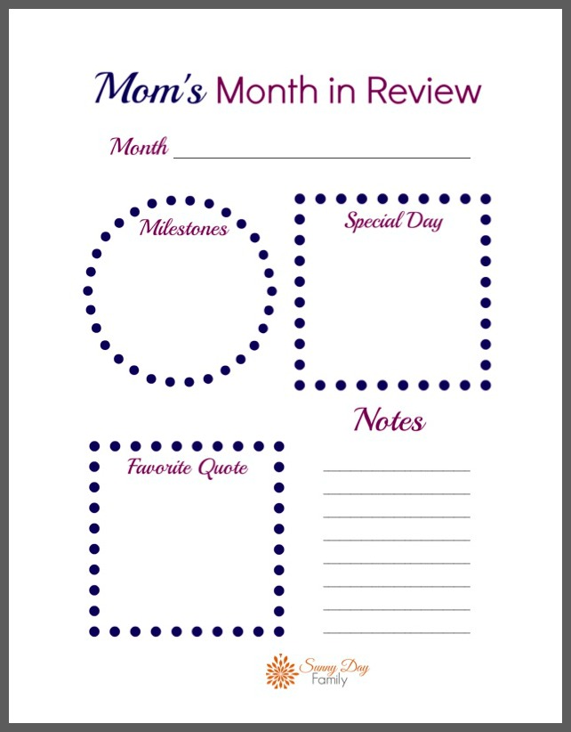 Mom's Memory a Day: Free Printable Journal | Sunny Day Family