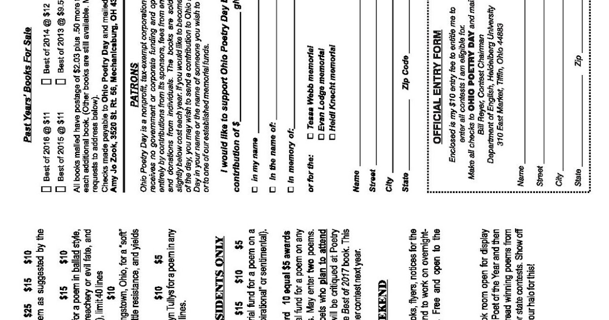 Ohio Poetry Day Contest -- May 15, 2017 Deadline for Submissions