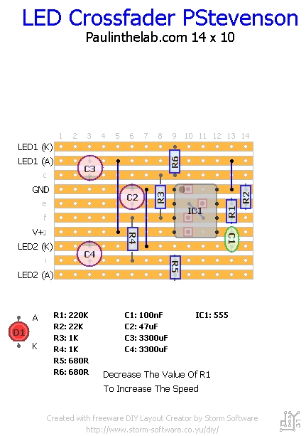 Paul In The Lab: LED Crossfader Stripboard Veroboard Layout