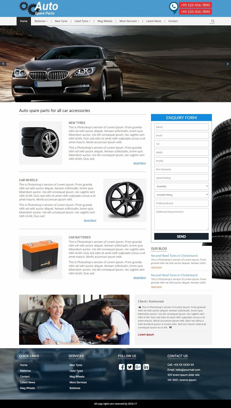 Responsive and mobile friendly Auto mobile parts website layout.