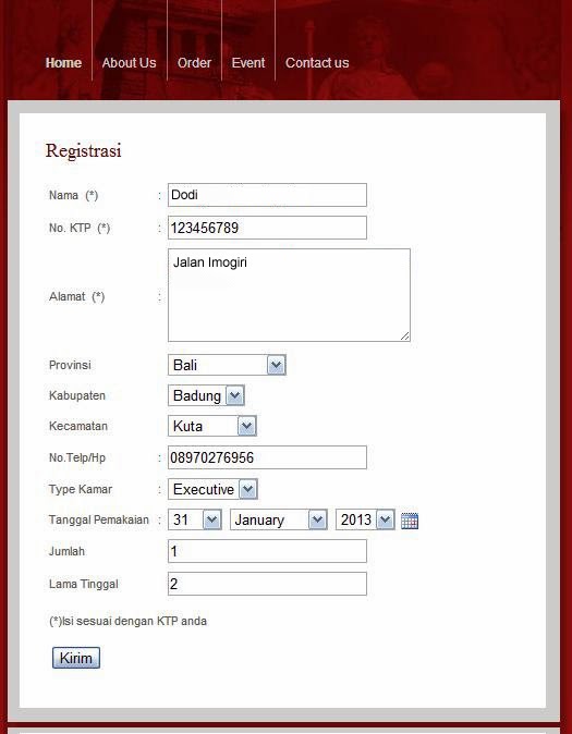 Berikut adalah tampilanform reservasi, Form reservasi diatas terdiri ...