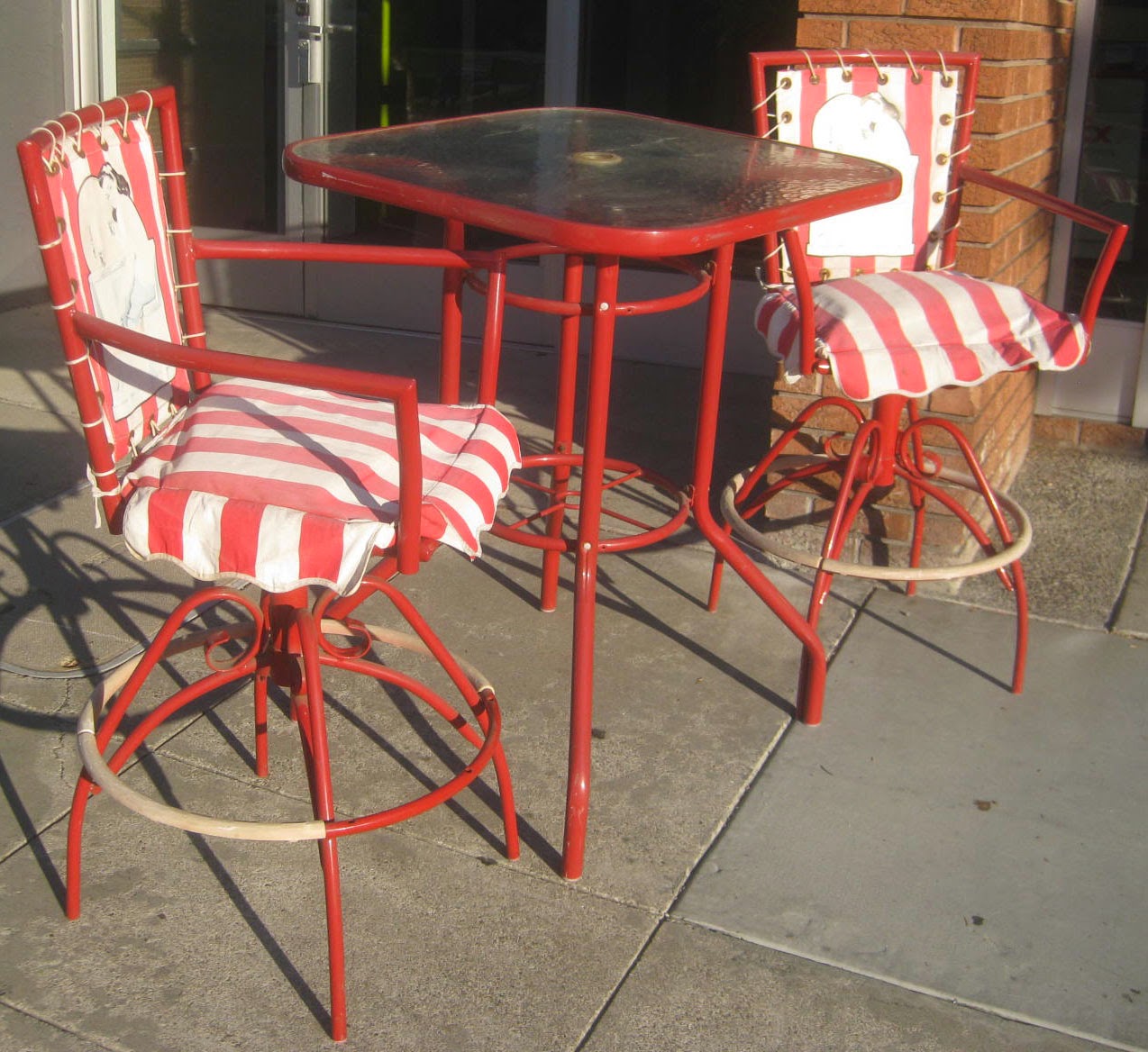 UHURU FURNITURE & COLLECTIBLES: SOLD - Red Metal Patio Bistro Set - $70