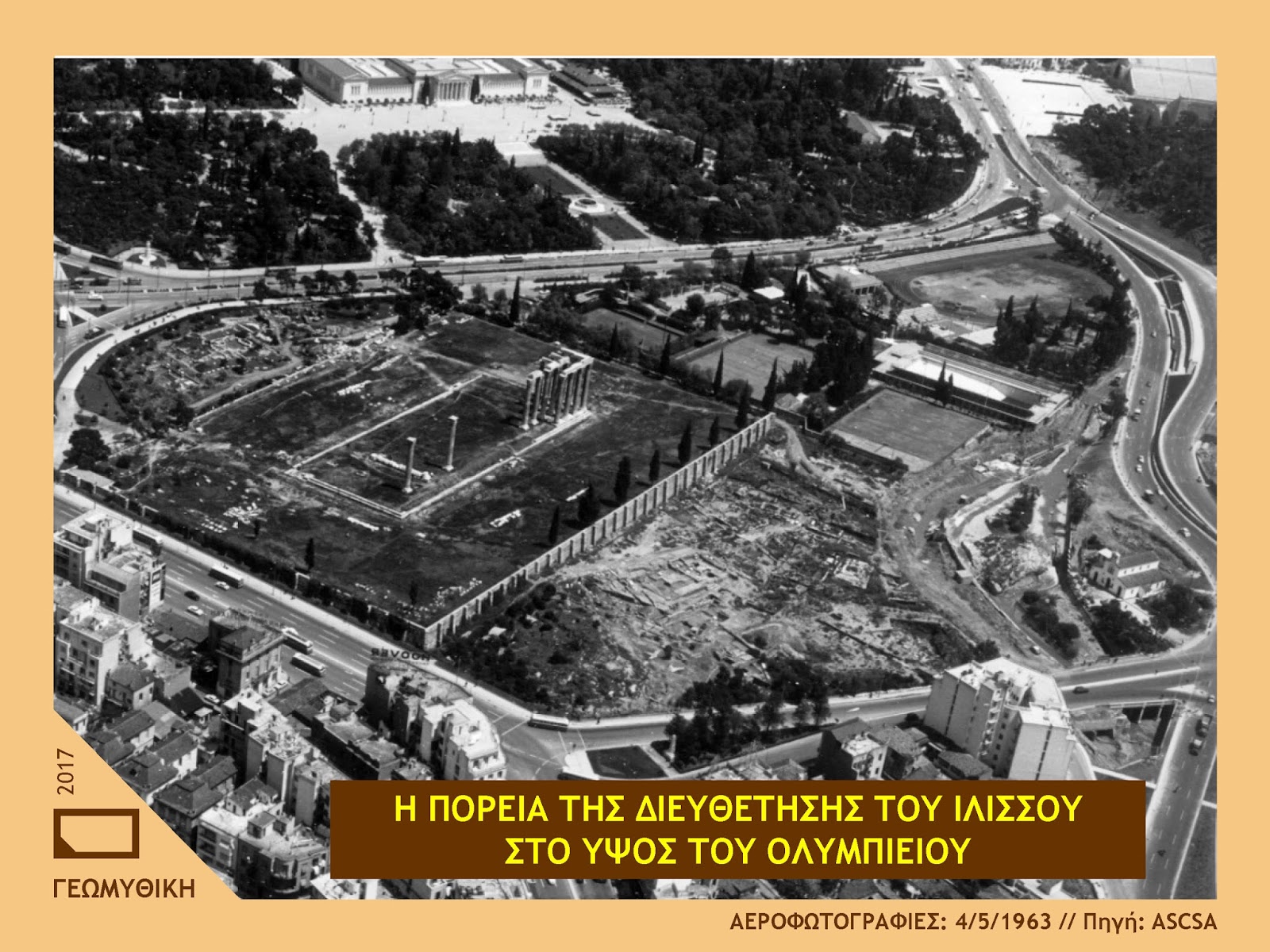 Η πορεία του υπόγειου Ιλισσού, στο ύψος του Ολυμπιείου.