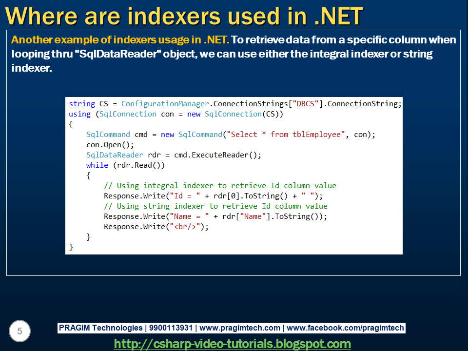 Sql Server Net And C Video Tutorial Part 64 How And Where Are Indexers Used In Net