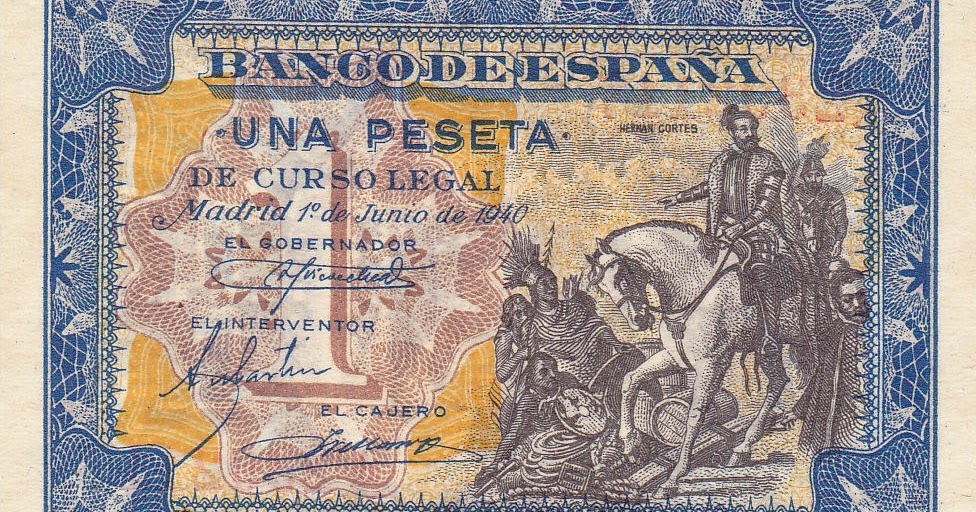 Spain 1 Peseta banknote 1940 Hernan Cortes|World Banknotes & Coins ...
