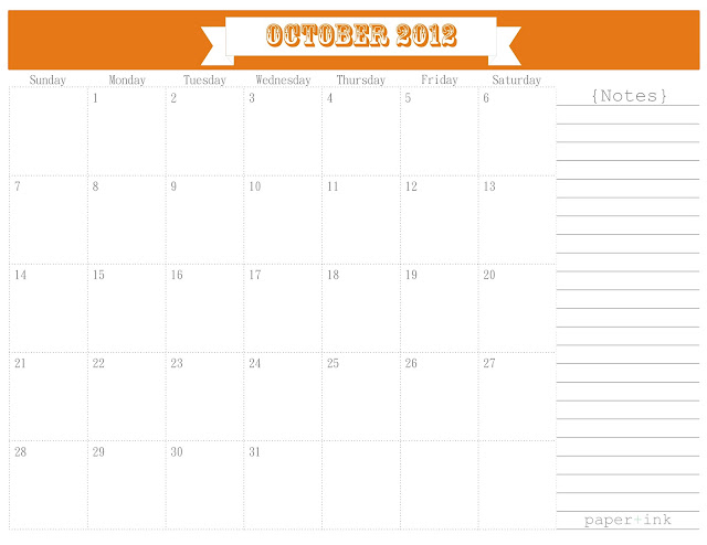 Free Printable Calendars - October 2012