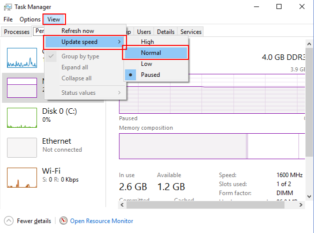 Windows 10 Task Manager not updating