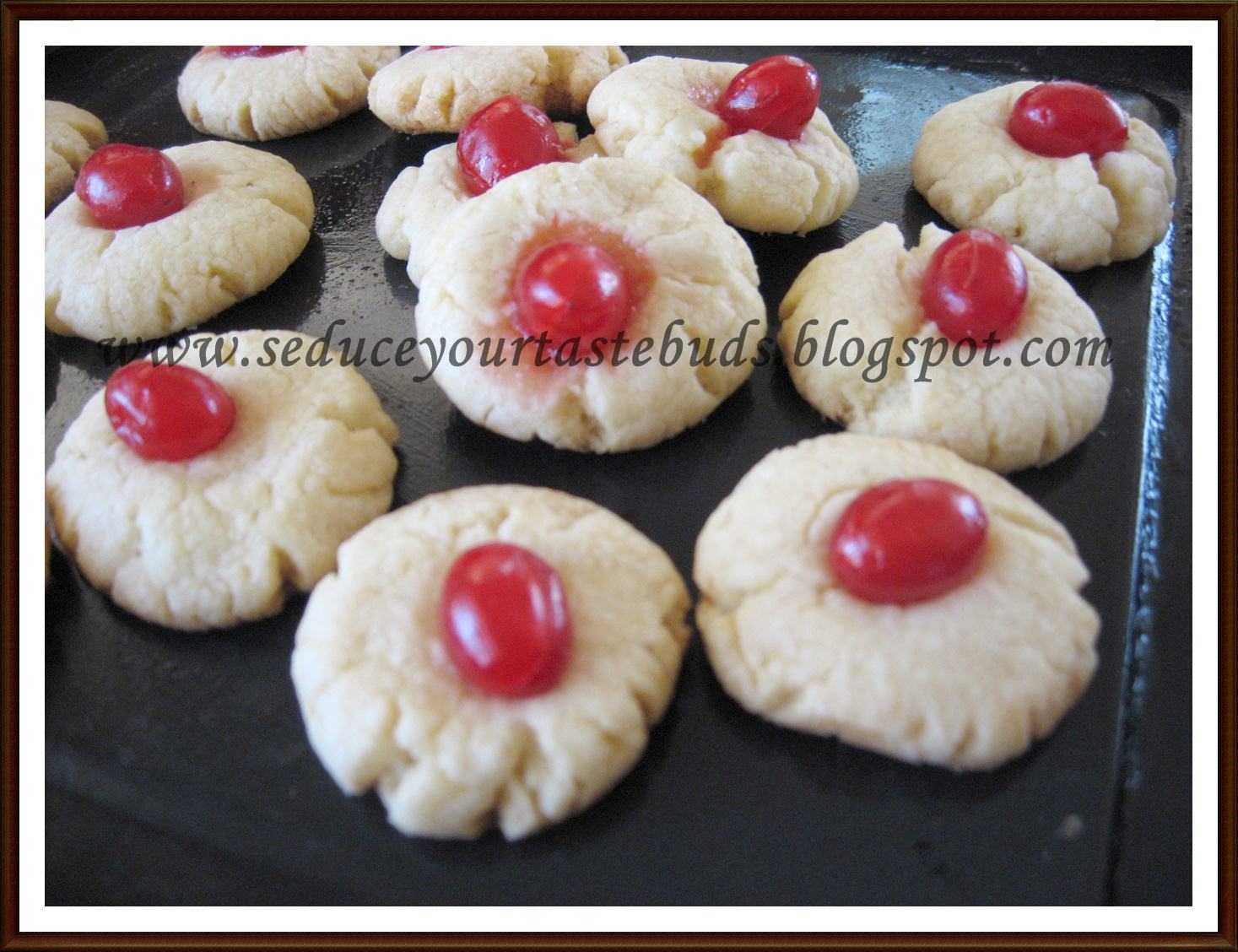Eggless Cherry Biscuits - Seduce Your Tastebuds...