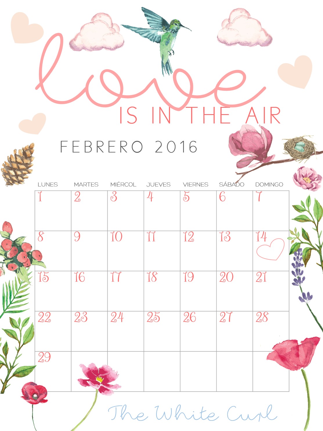 Calendario Febrero 2016 - The White Curl