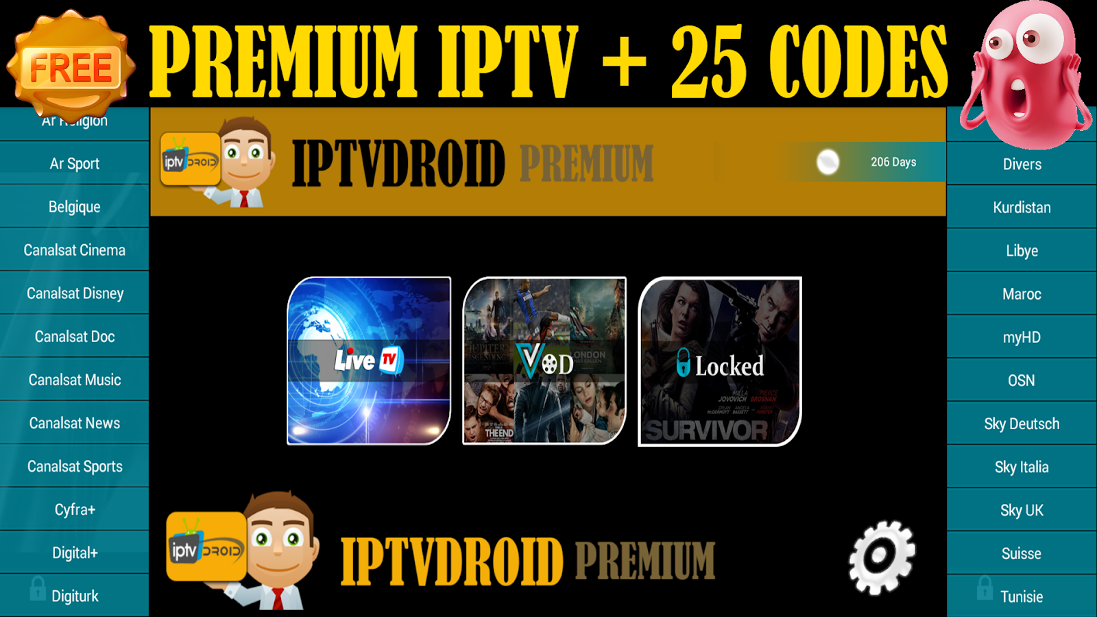 IPTVDROID PREMIUM IPTV TO WATCH BEST PREMIUM CHANNELS + 25 CODES - IPTV DROID