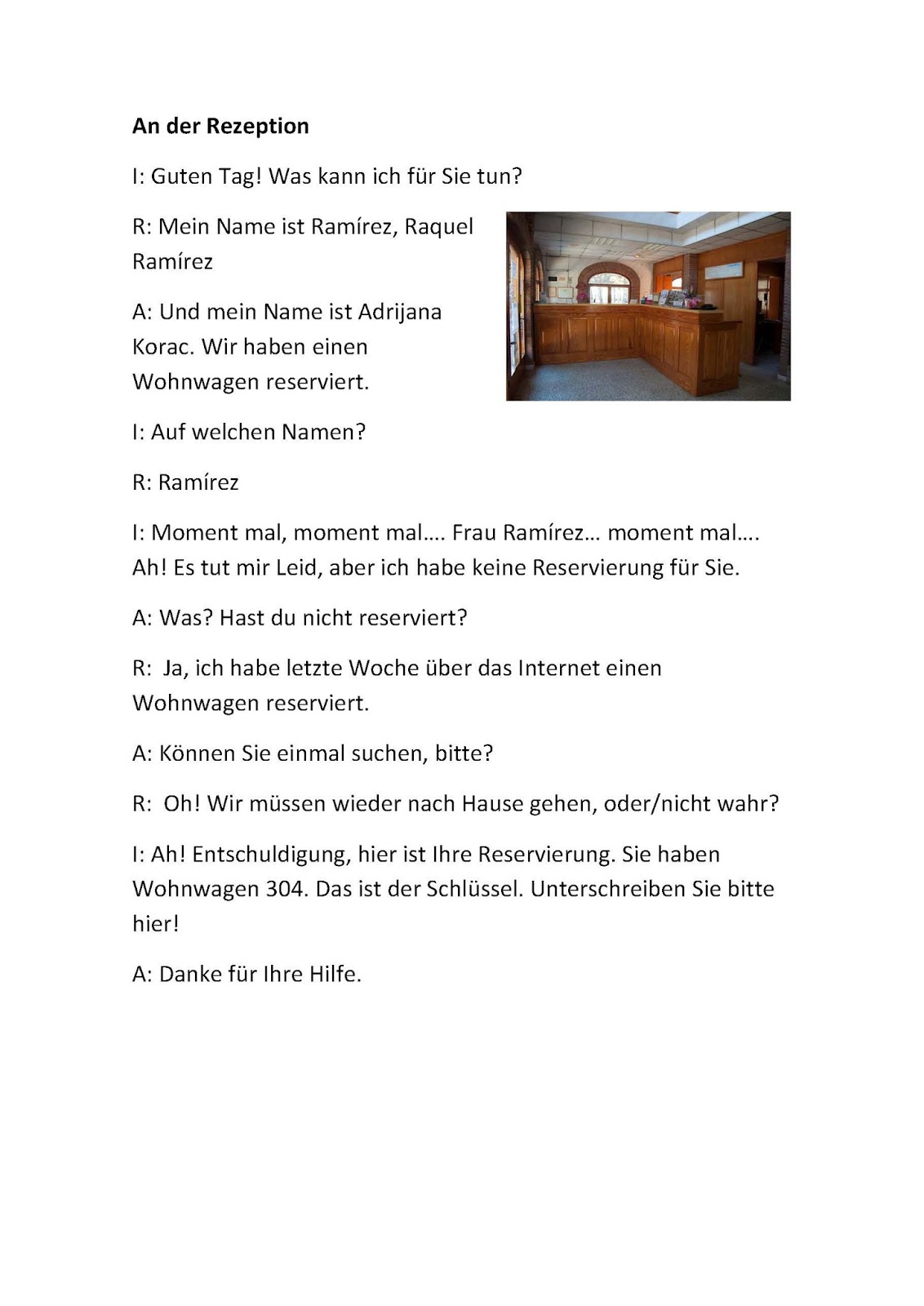 Iris Deutschkurs Blog: Sprechen wir doch! - An der Rezeption.