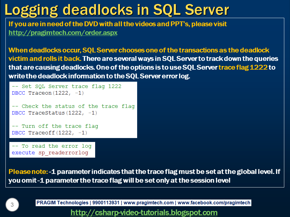 Sql Server Net And C Video Tutorial Logging Deadlocks In Sql Server