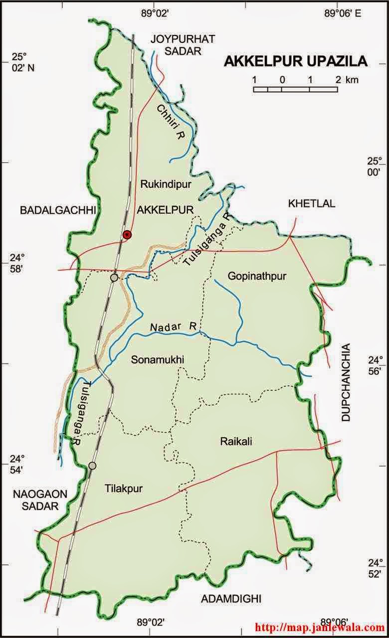 Akkelpur Upazila Map, Joypurhat District, Bangladesh