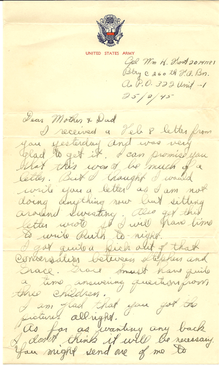 Shades of Frost: Letter Home WWII (10) February 26 1945