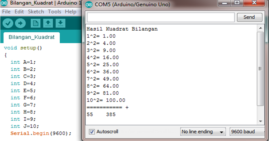 Pemrograman Bilangan Kuadrat pada Arduino