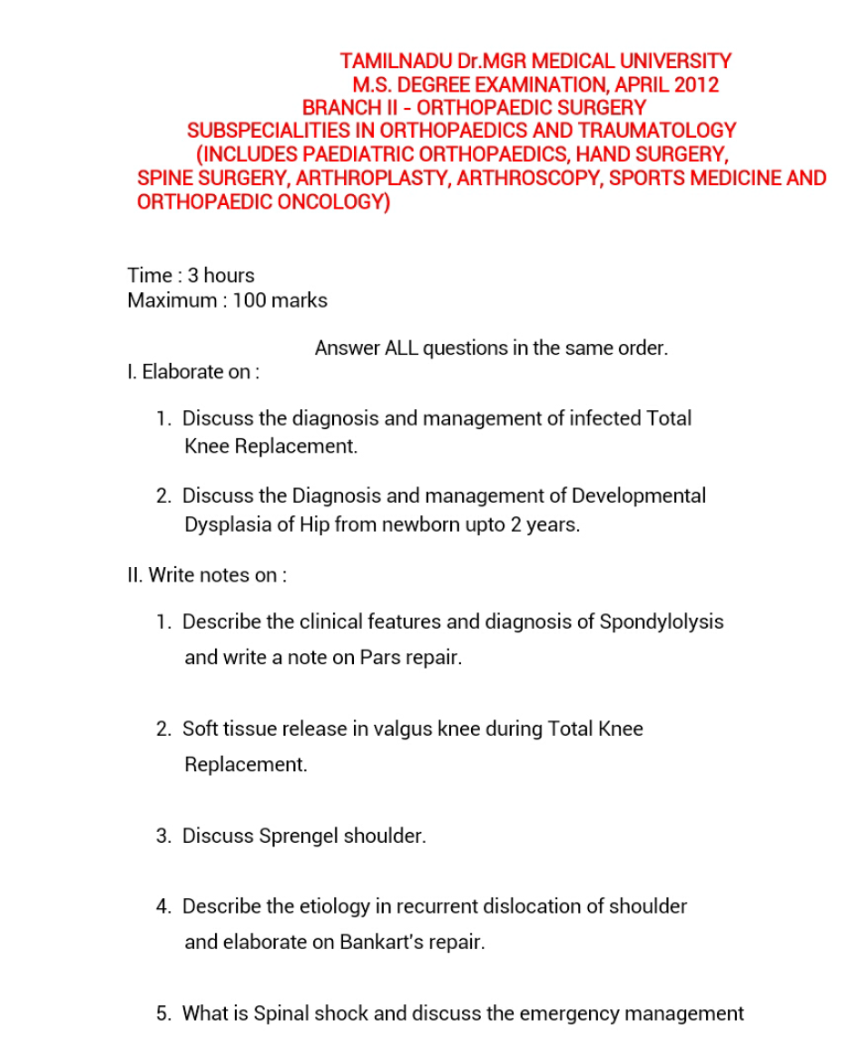 Dr. MGR MU Orthopaedic Surgery Subspecialities in Orthopaedics and ...