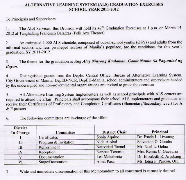 Department of Education Manila: ALS Graduation