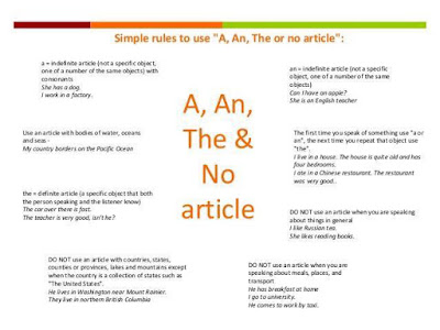 Notas de la Universidad: Articles A / An / The / No article
