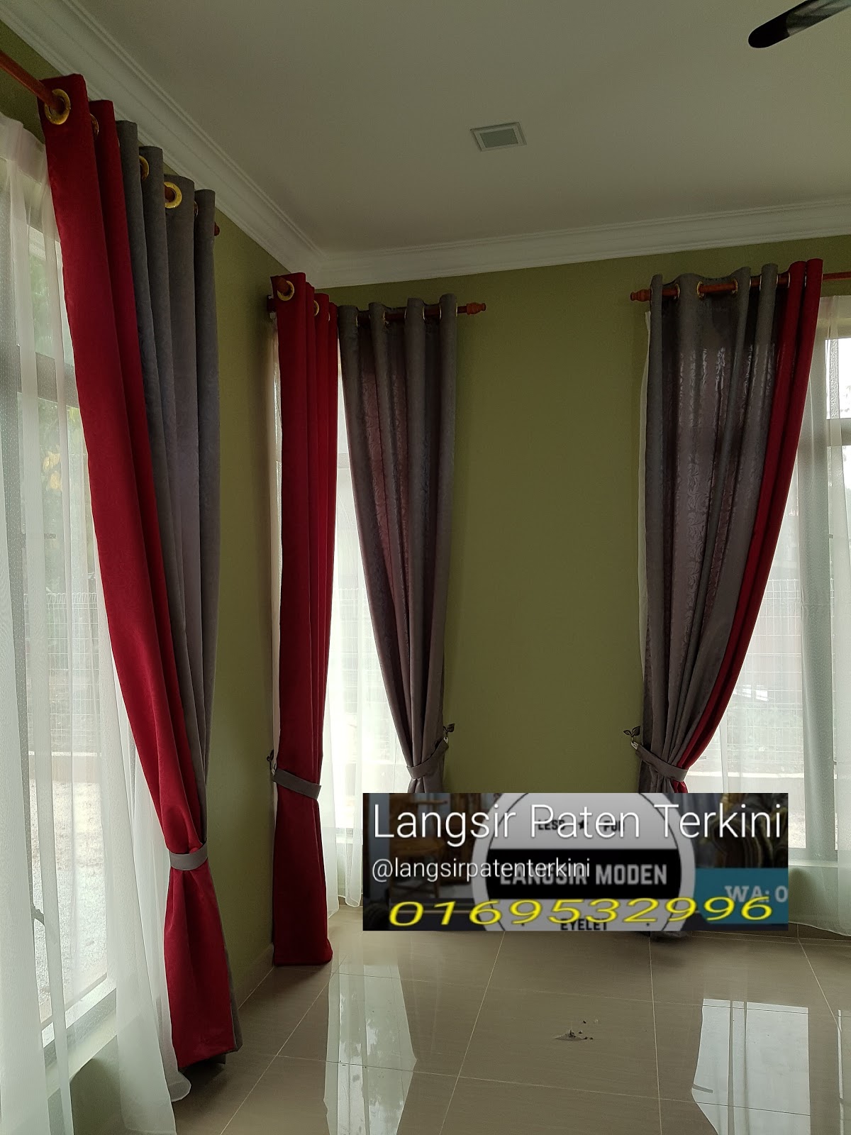 Langsir Paten Terkini.: Koleksi Langsir raya kombinasi warna merah.