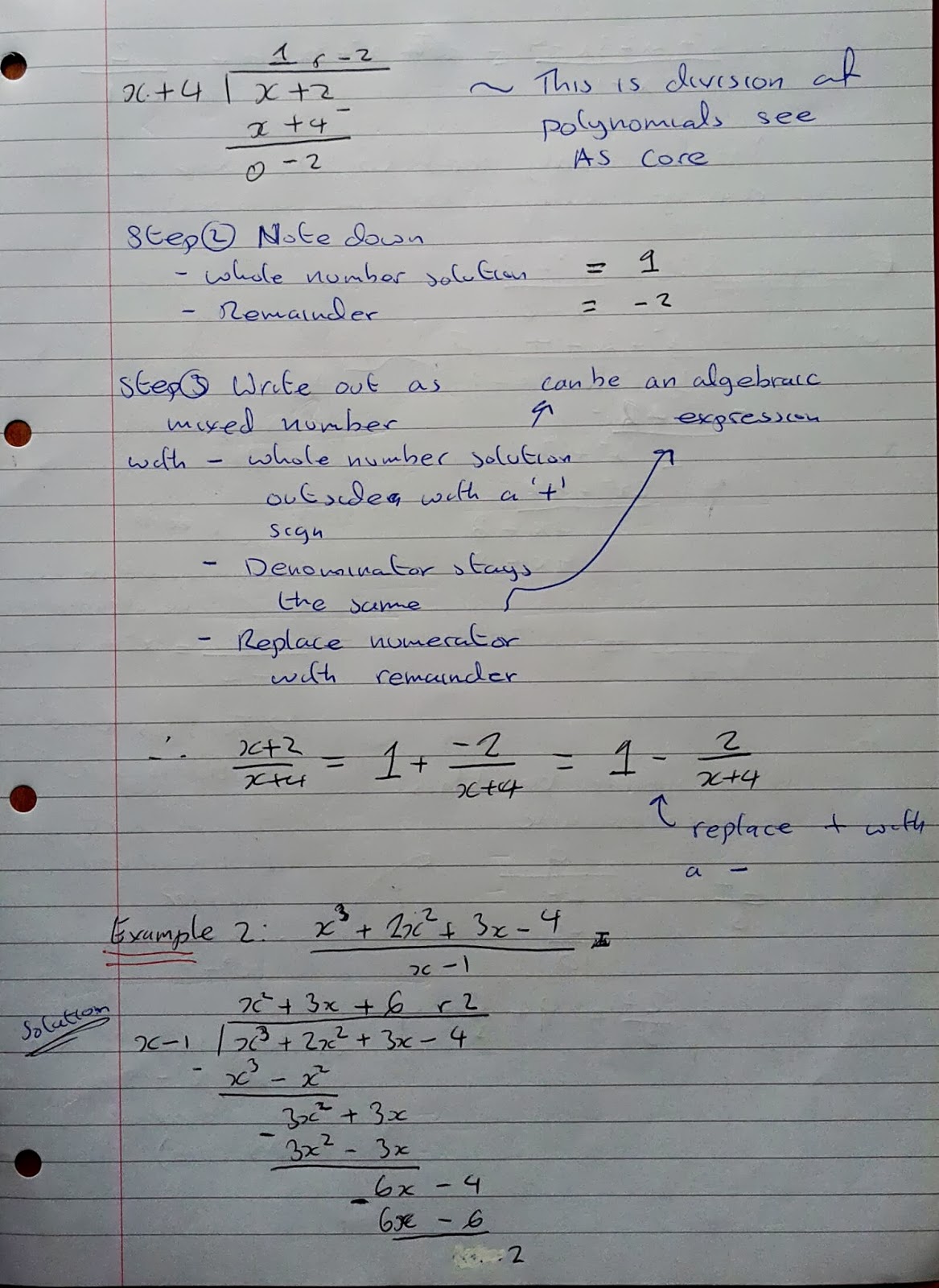 A Level Maths Notes: A2 - Improper algebraic fractions mixed expressions