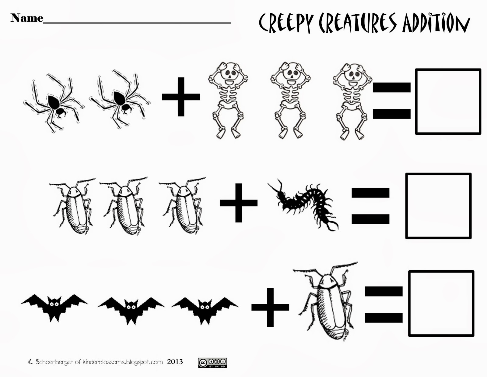 Christina's Kinder Blossoms: Addition with Creepy Creatures