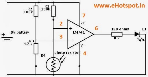 Drakness Detector using 741 opamp IC ~ Electronics Hotspot