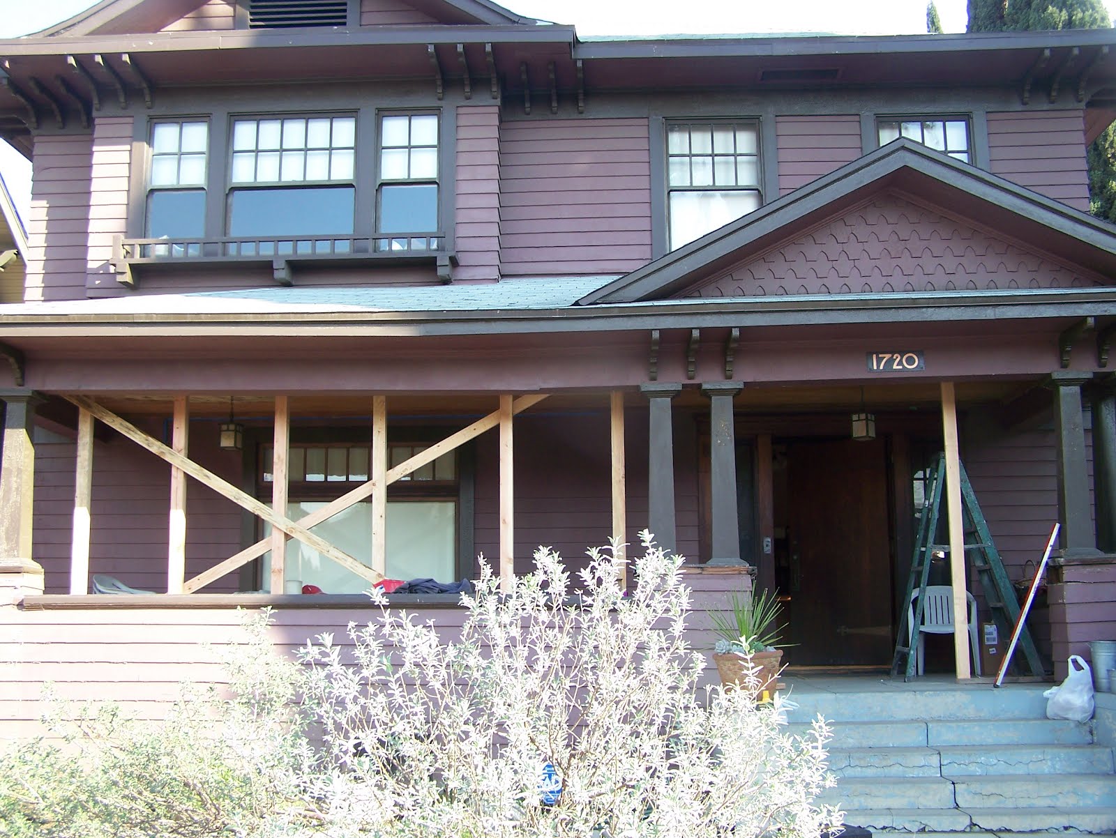 Hobart House: New beams and column support on front porch