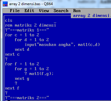qbasic array dimensi 1 dan dimensi 2