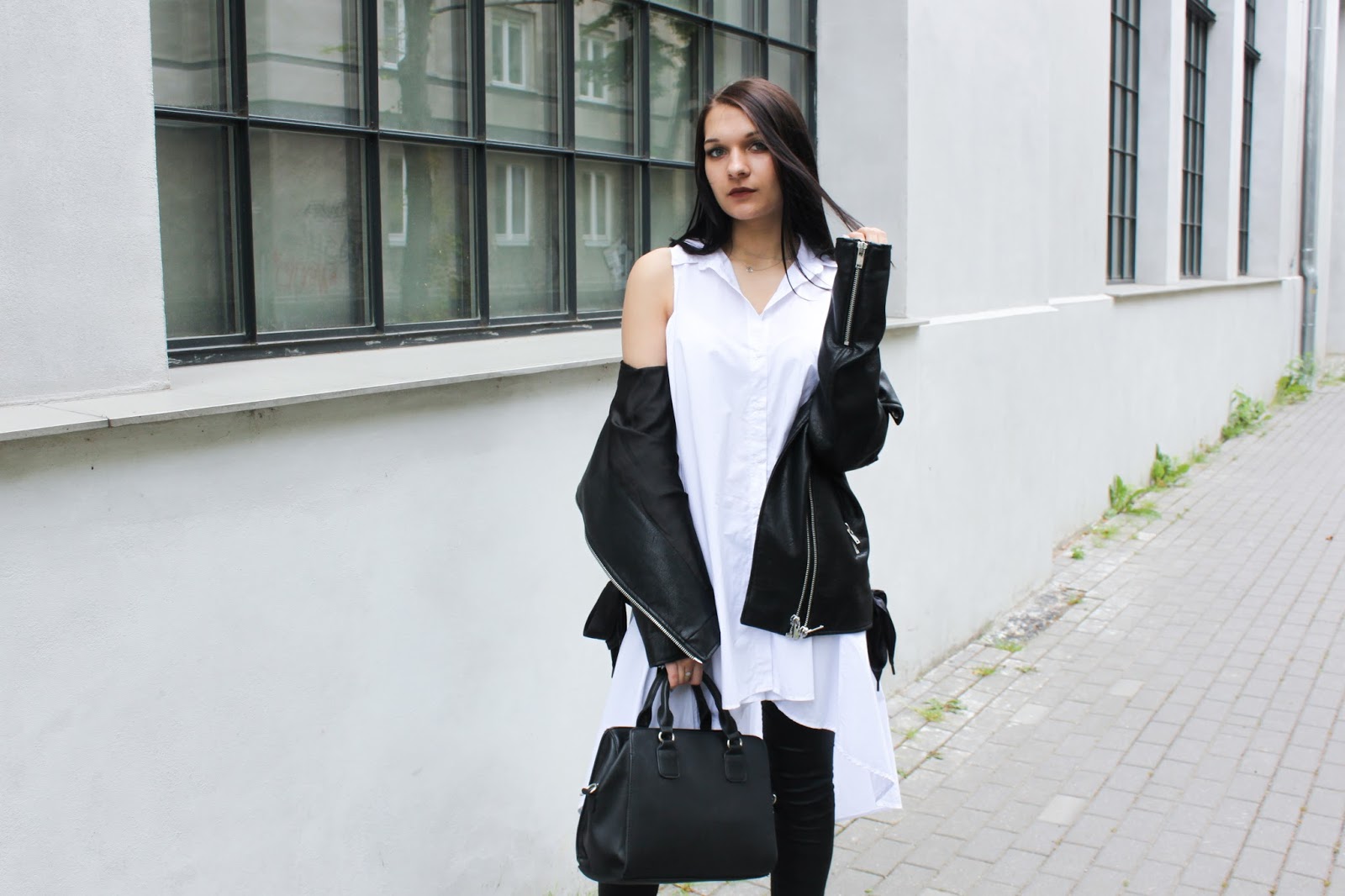 24/06/2017 - white shirt & leather jacket - Aleksandra Wojtysiak