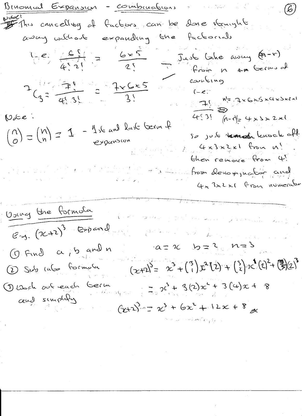 A Level Maths Notes: Binomial Expansion - Combinations