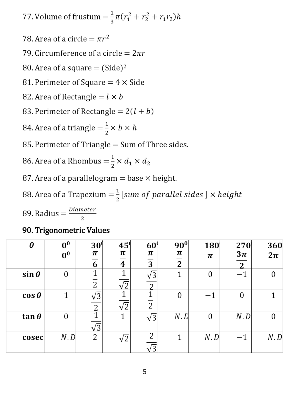 OMTEX CLASSES: GEOMETRY FORMULA FOR EXAM REFERENCE