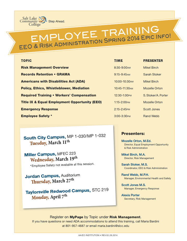 Employee Training EEO & Risk Administration Spring 2014 Epic Info!