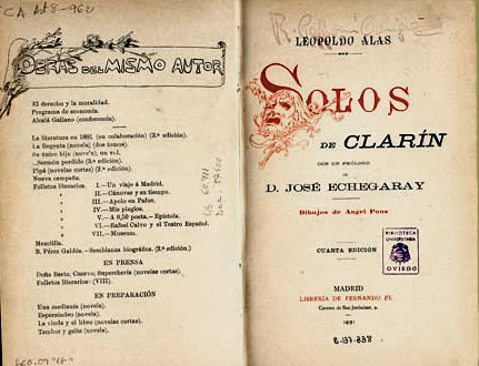 Lecturas hispánicas: SOLOS DE CLARÍN (Leopoldo Alas Clarín)