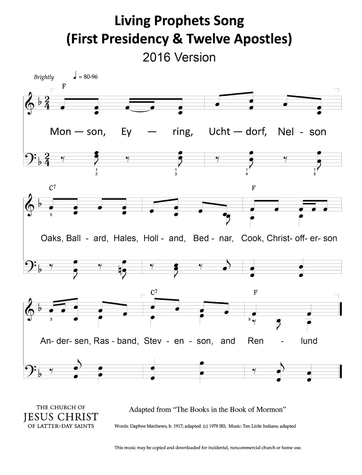 Kami's Primary Music Ideas: Living Prophets Song - 2016 version