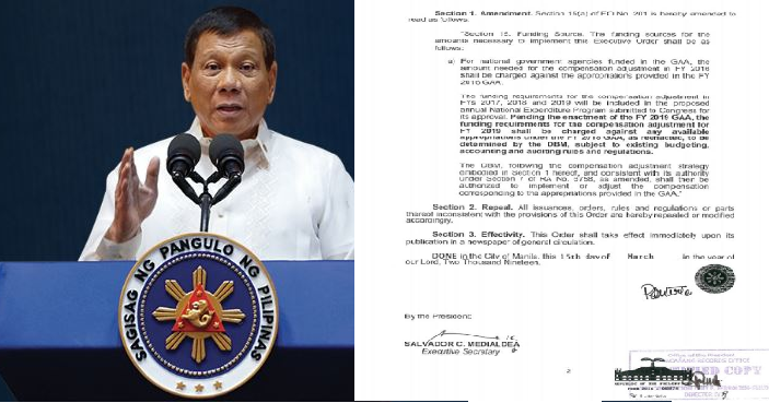Duterte signed executive order for gov't employees salary increase ...