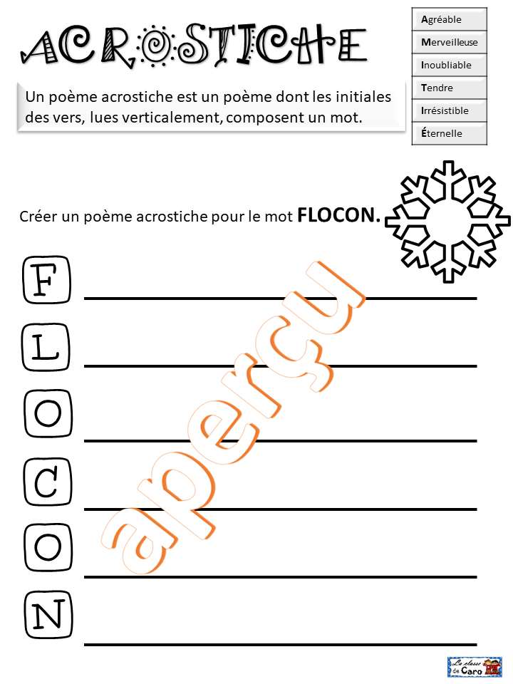 la classe de caro.: Poèmes acrostiches d'hiver