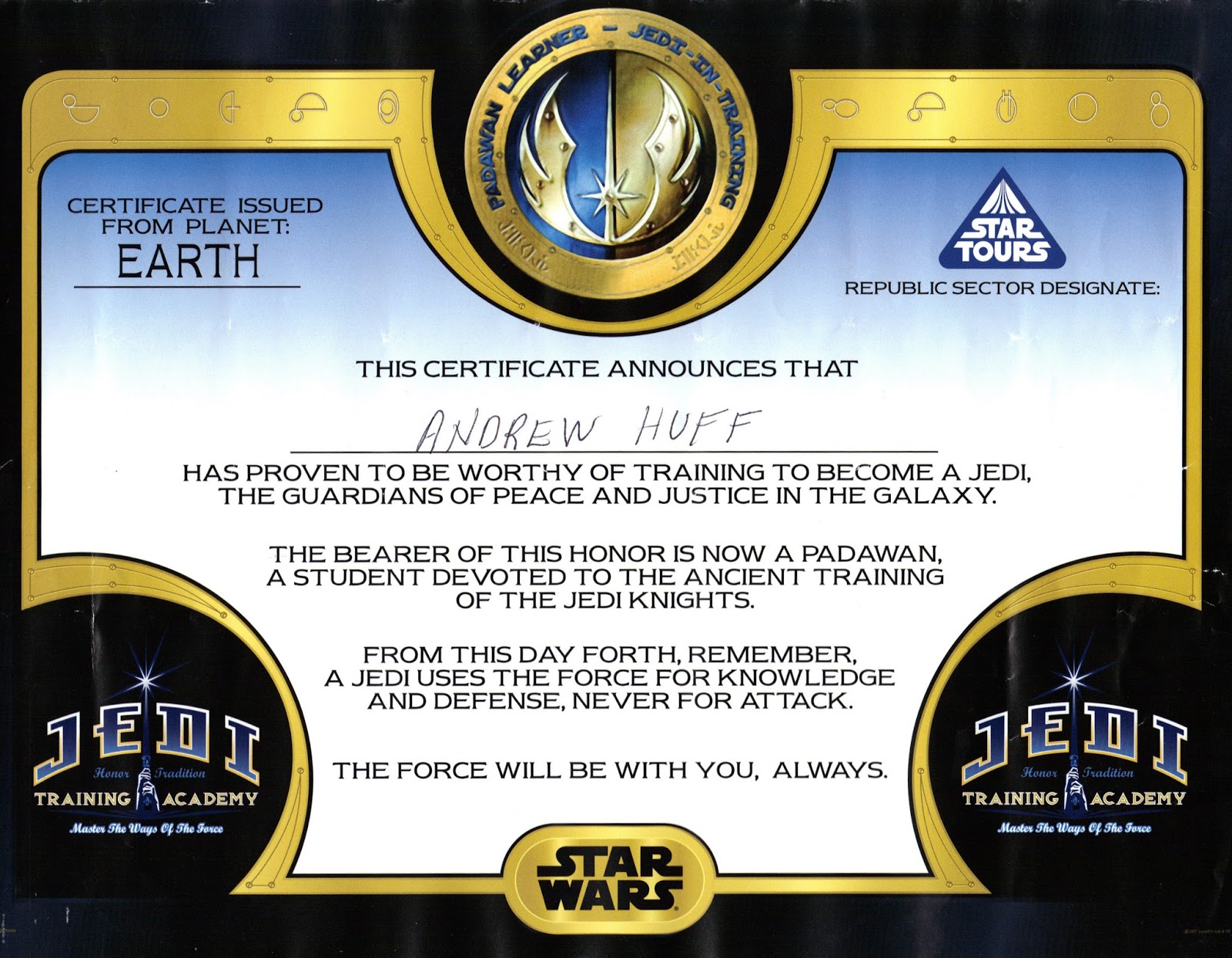 Jedi Training Certificate
