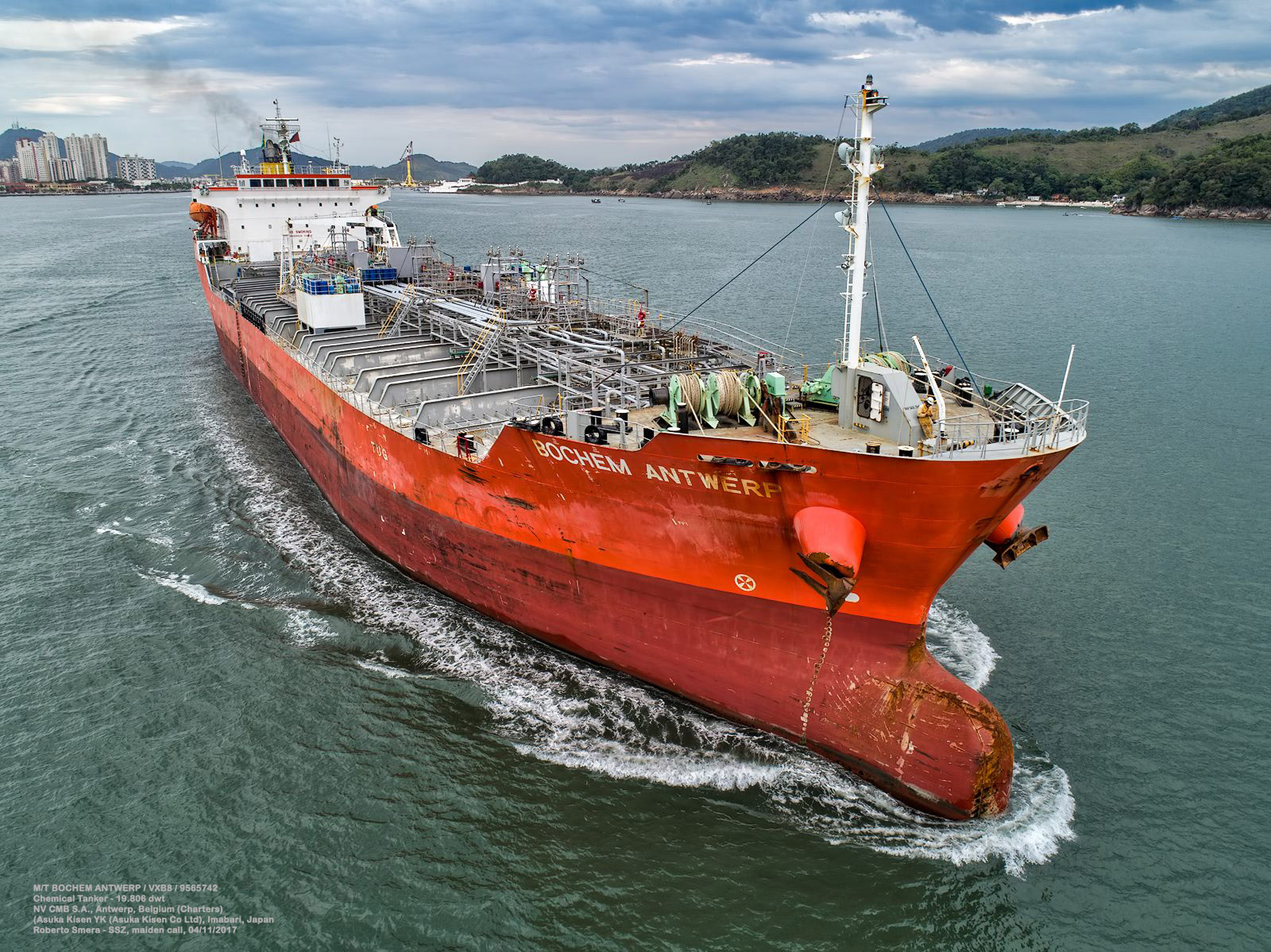 Santos Shiplovers: M/T Bochem Antwerp / V7XB8, Leaving Santos on her ...