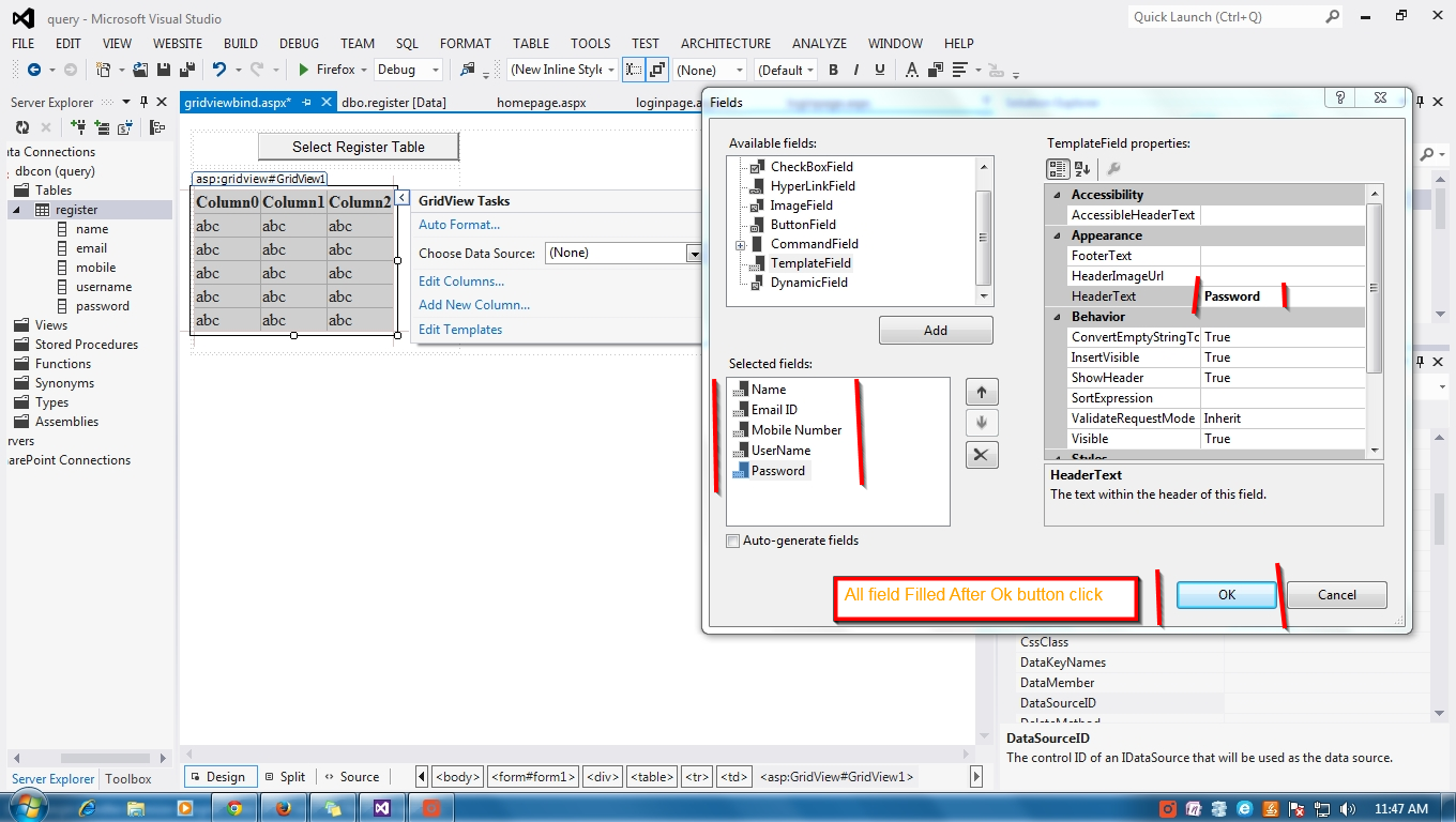 GridView Bind Using with DataReader in Asp.Net C# ~ ScreenShotsDrizzles