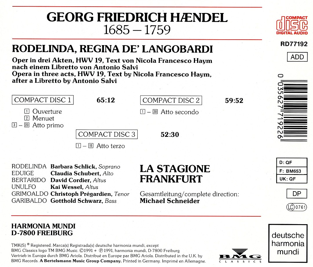 makdelart - classique: G.F. Handel - Rodelinda (La Stagione, Michael ...