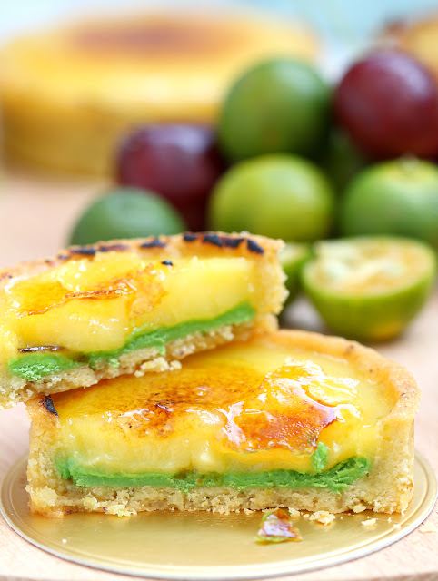 Calamansi brulee tart with diy matcha chocolate ganache layer