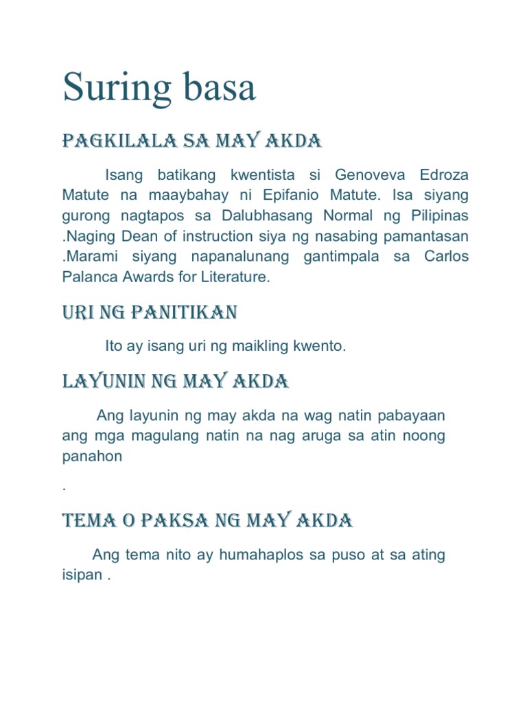 halimbawa ng suring basa - philippin news collections