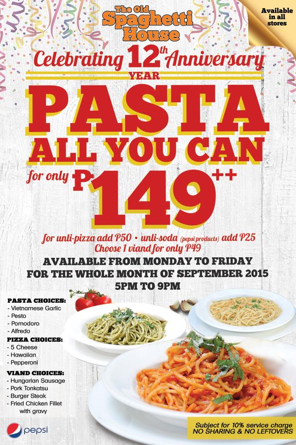 Have Pasta All You Can from the Old Spaghetti House Until November 30 ...